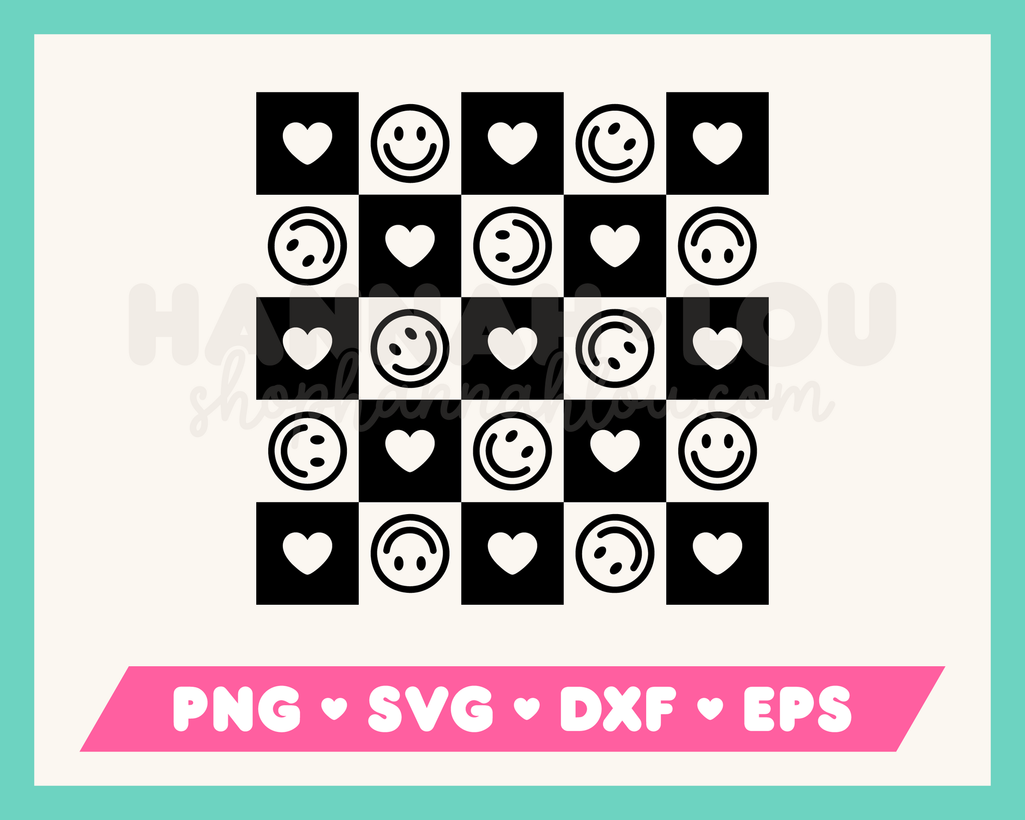 Checkered Heart Happy Face Pattern SVG Files for Cricut & Silhouette ...