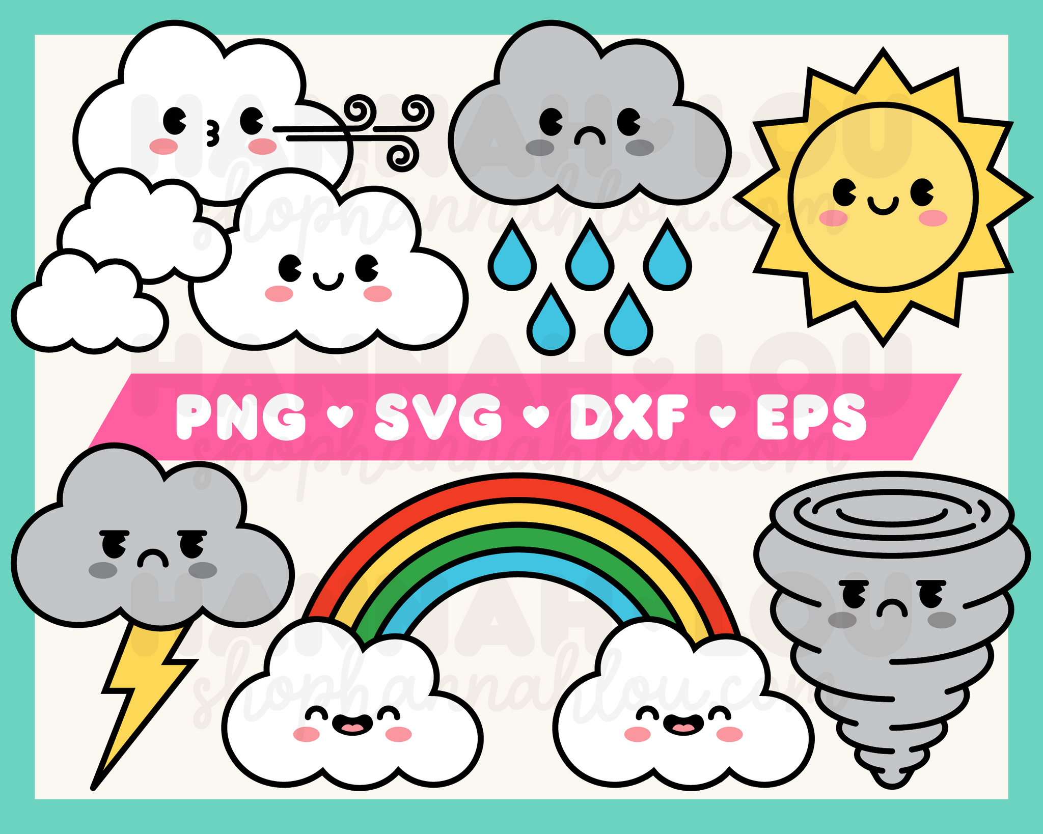 Cute Weather Clip Art Bundle | Kawaii Weather Clipart | Cute SVG Files ...